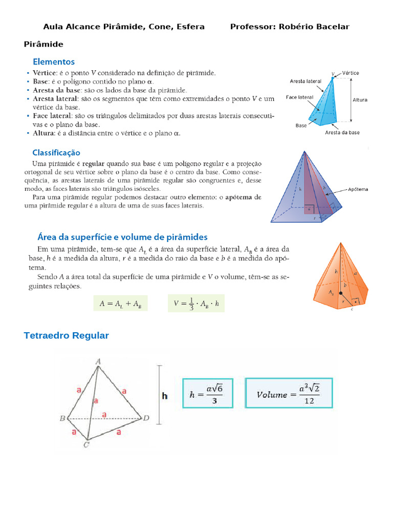 Aula 4 - Pirâmide, Cone e Esfera | PDF | Triângulo | Esfera