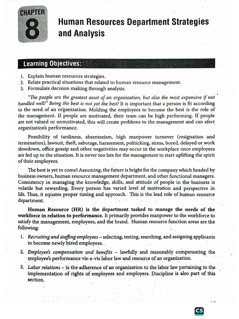 Chapter 8 Human Resources Dept. Strategies and Analysis | PDF