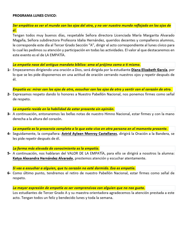 Programa Lunes Cívico: La Empatía | PDF