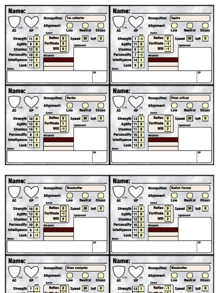 DCC Character Sheet Set C | PDF