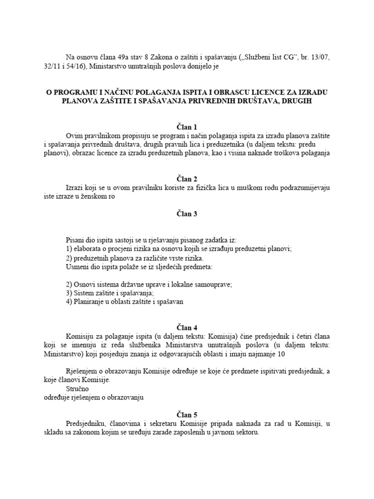 Pravilnik+o+Programu+i+Načinu+Polaganja+Ispita+i+Obrascu+Licence+Za+Izradu+Planova | PDF