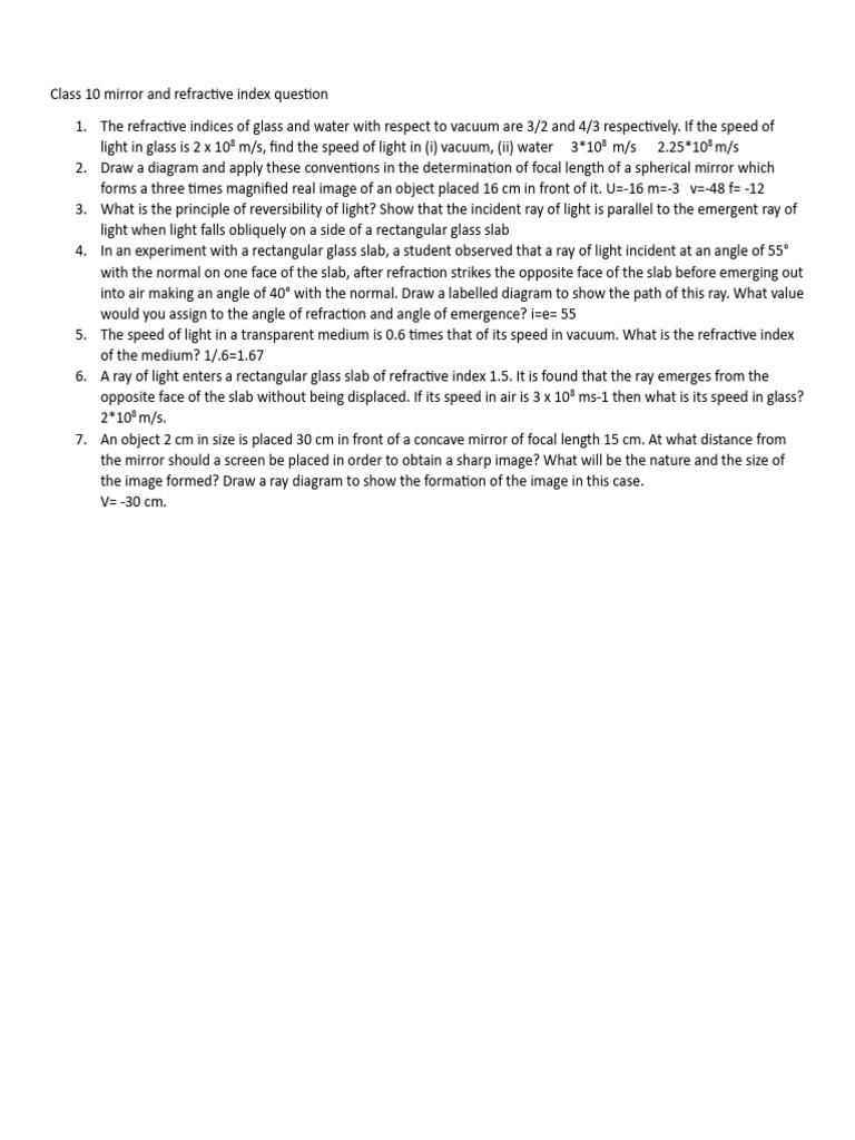 Refractive Index and Mirror Basics | PDF