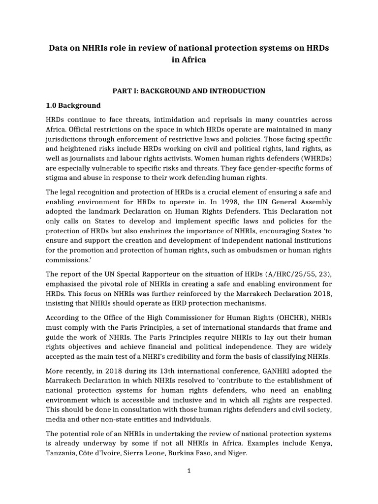 Data On NHRIs Role in Review of National Protection Systems On HRDs in ...