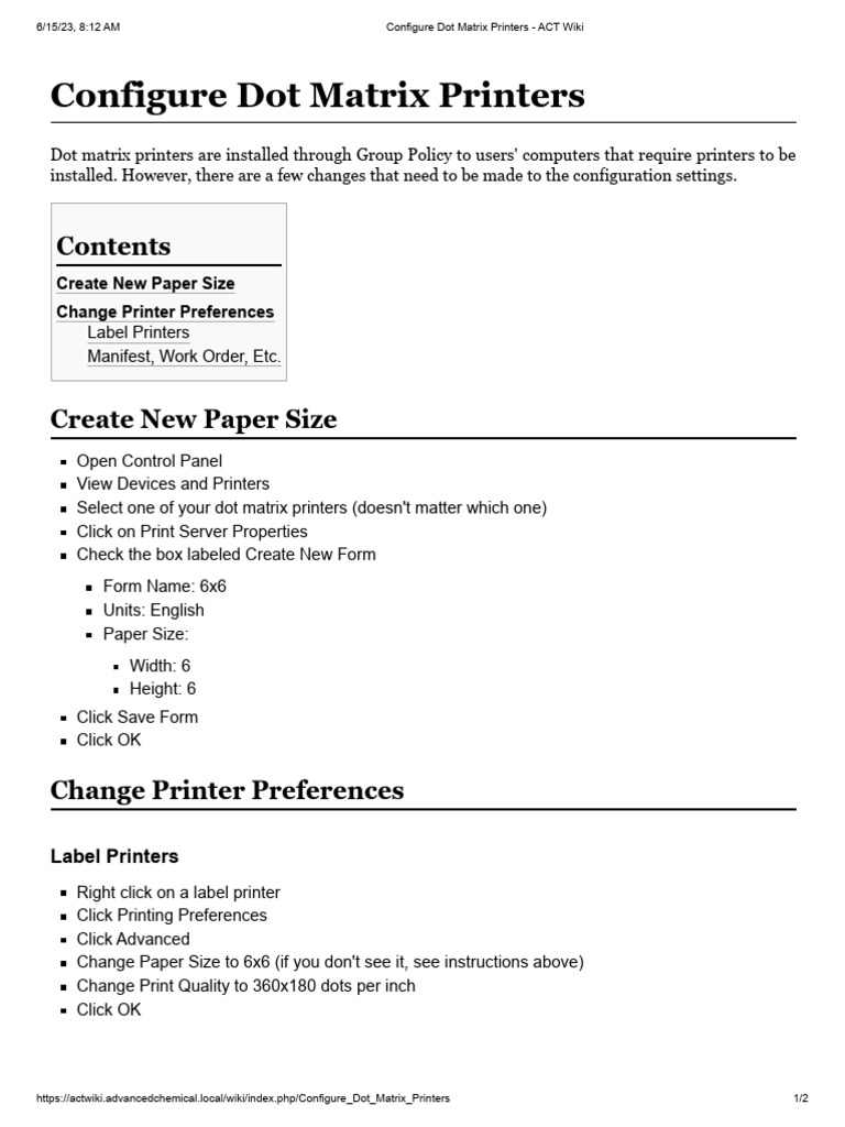 Configure Dot Matrix Printers - ACT Wiki | PDF