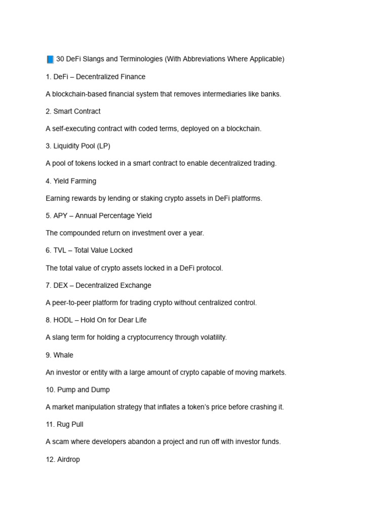 Essential DeFi Slang and Terms Guide | PDF | Market (Economics) | Investing