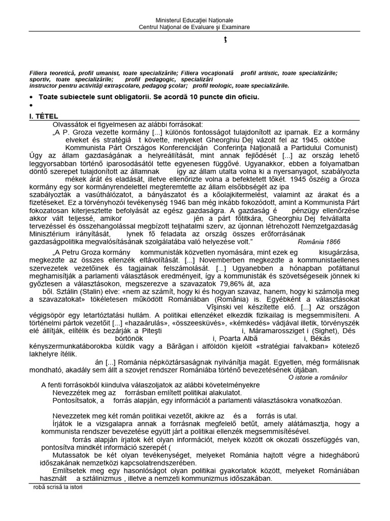 E C Istorie 2015 Subiect Model LB Maghiara | PDF