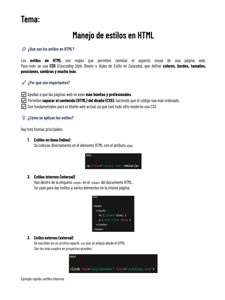 Estilos en HTML | PDF | HTML | Desarrollo web