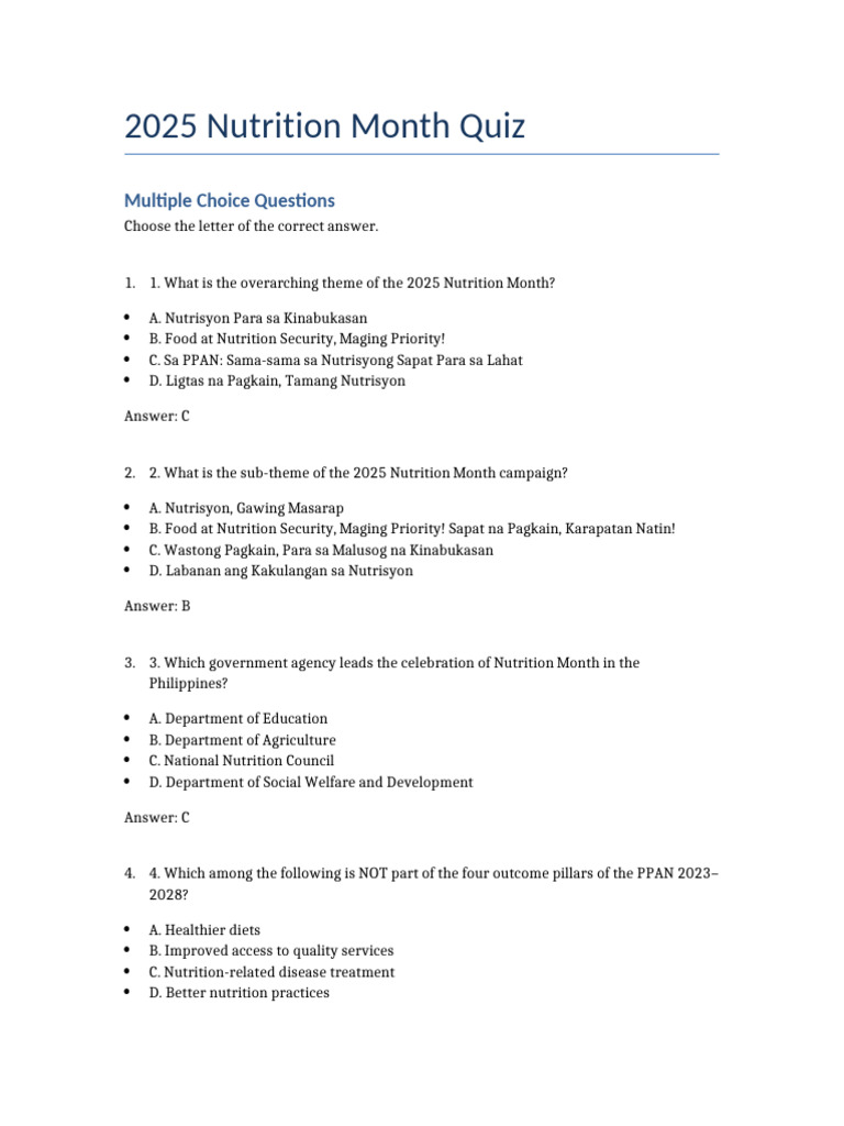 2025 Nutrition Month Quiz Expanded | PDF | Nutrition | Diet & Nutrition