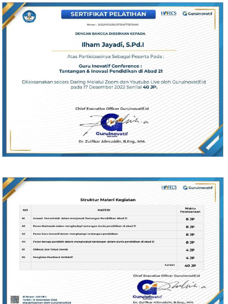 40 JP - Sertifikat Guru Inovatif Des 2022 | PDF