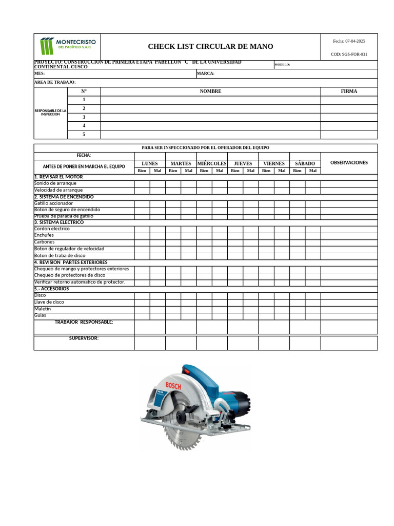 Checklist de Inspección de Equipos | PDF