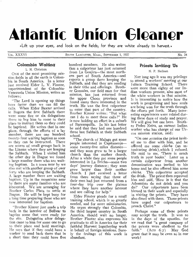 Atlantic Union Gleaner - September 1, 1937 | PDF | Baptism