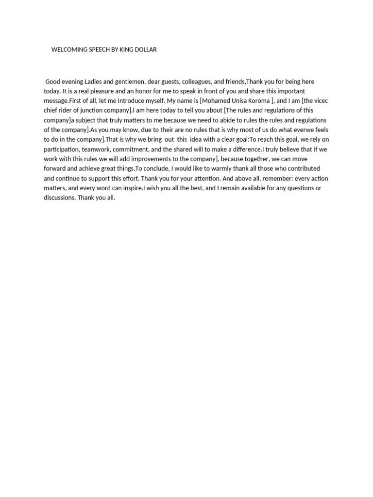 Dollar Welcoming Speech | PDF