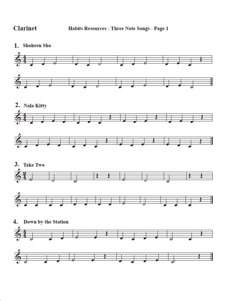 Three Note Songs - Clarinet - Score | PDF | Théorie (échecs) | Échecs