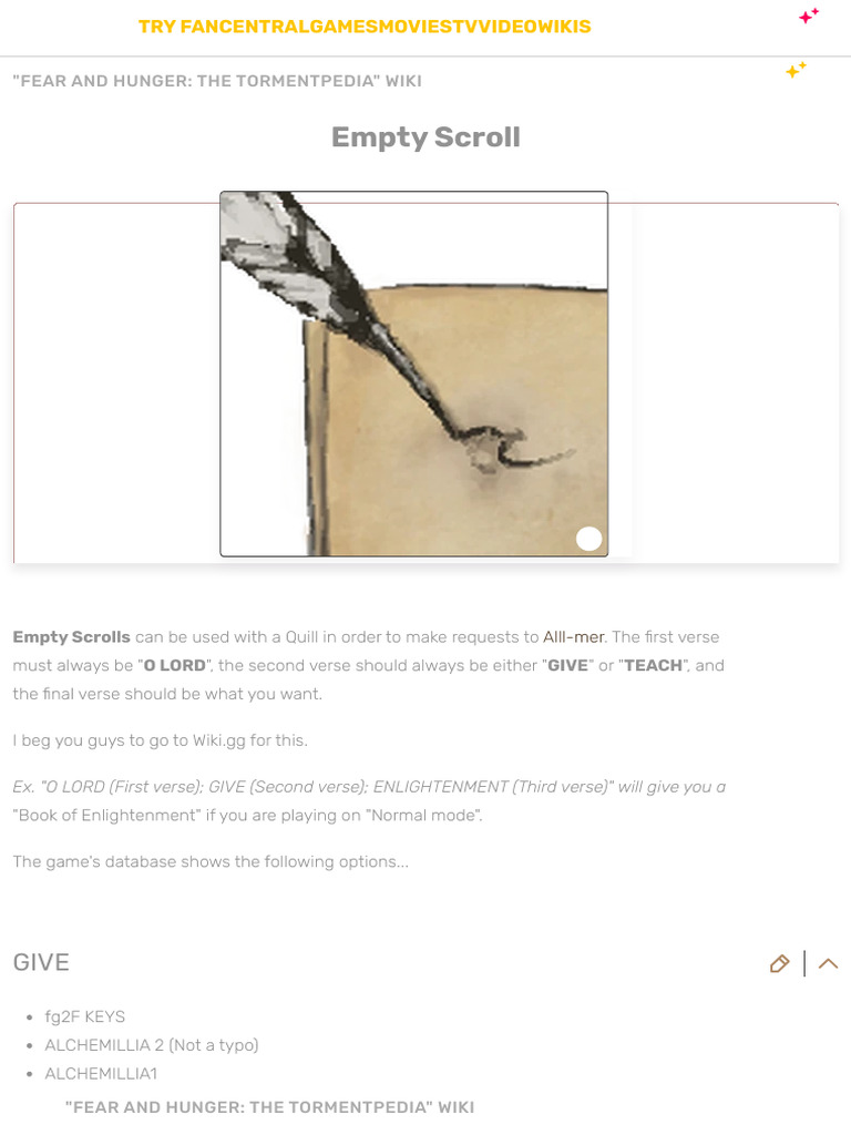 Empty Scroll - Fear and Hunger - The Tormentpedia - Wiki - Fandom | PDF | Cuisine | Foods