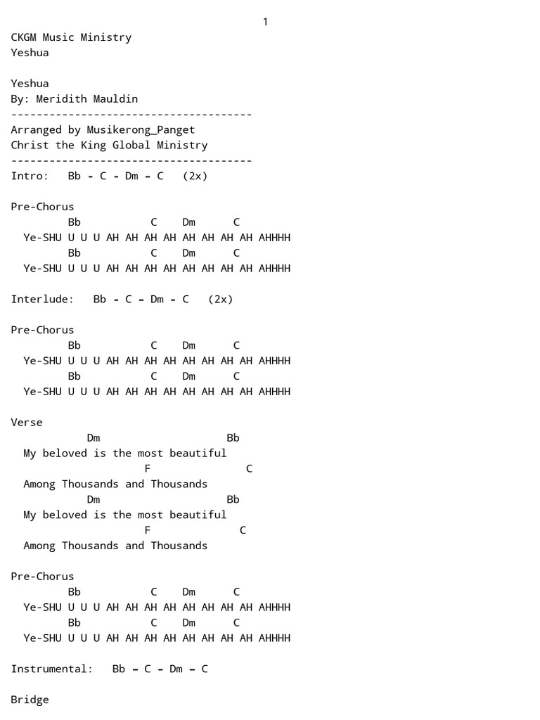 Yeshua Lyrics and Chords PDF | PDF