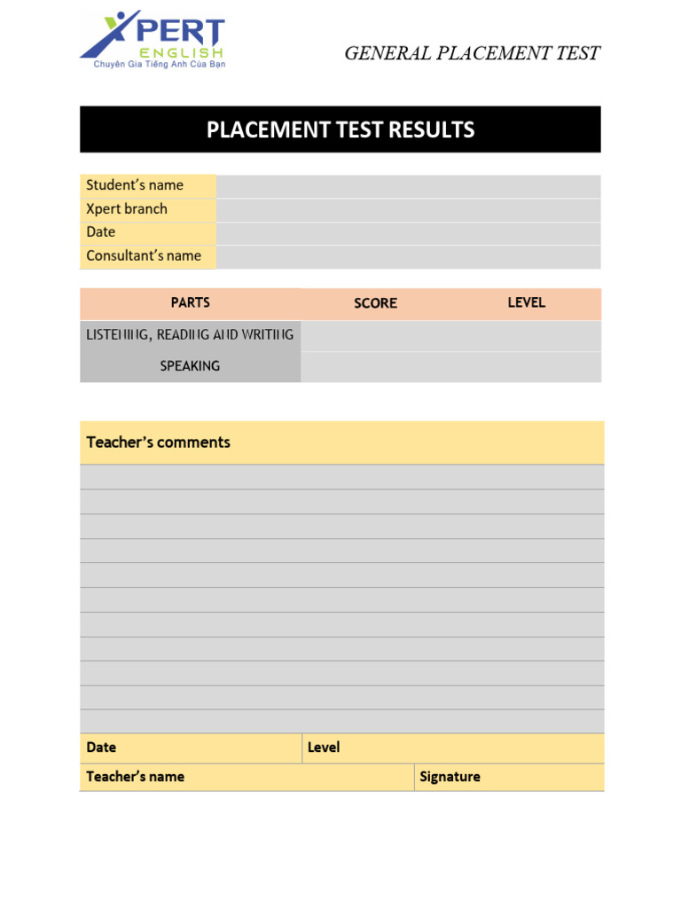 Placement Test General English Result | PDF