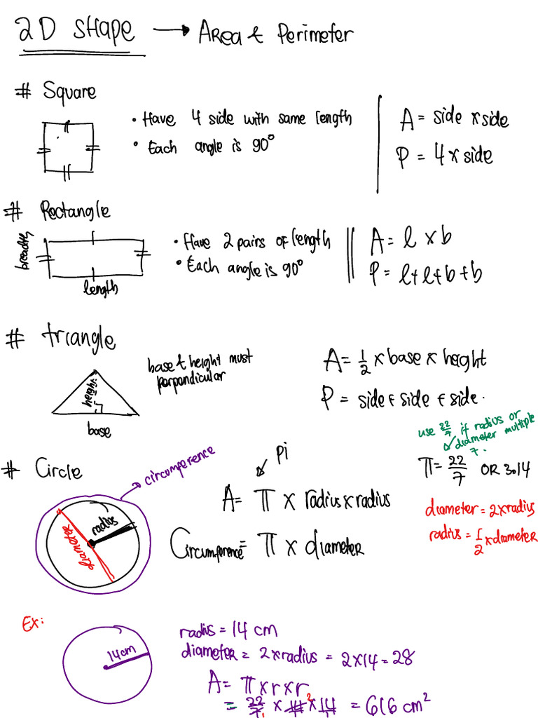 Area and Perimeter - 2D SHAPE | PDF