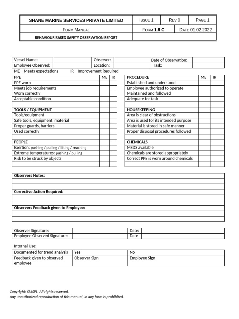 Sect1.9 C - Behaviour Based Safety Observation Report | PDF | Personal ...