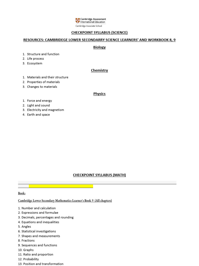 Cambridge Checkpoint Syllabus Overview | PDF | Mathematics | Semantics