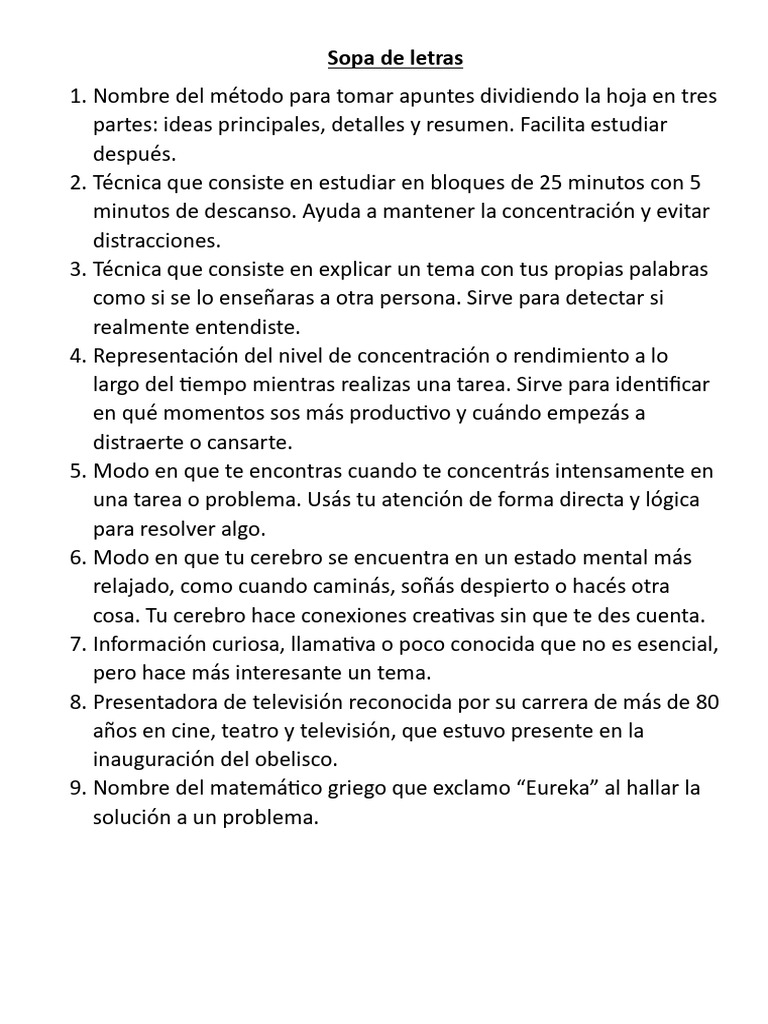 Sopa de Letras Técnicas de Estudio - 080740 | PDF