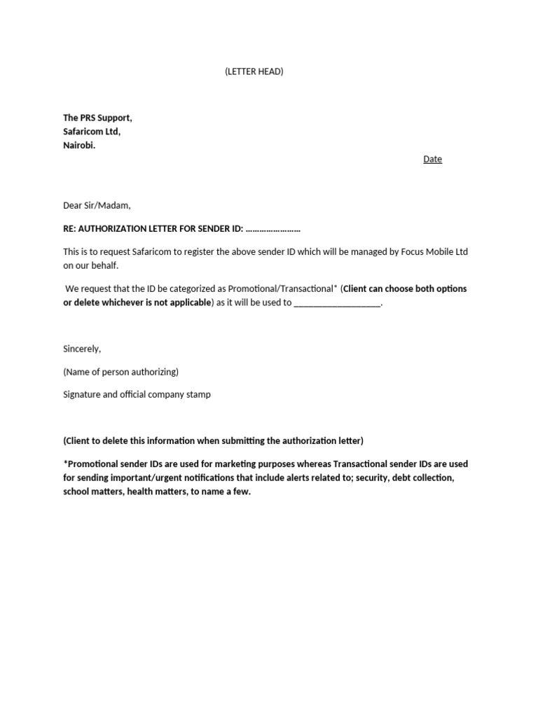 Authorization Letter for Sender ID | PDF