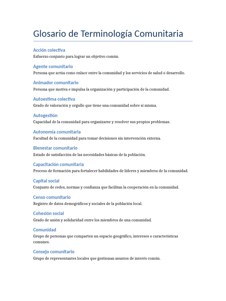 Glosario de Términos Comunitarios | PDF | Comunidad | Planificación