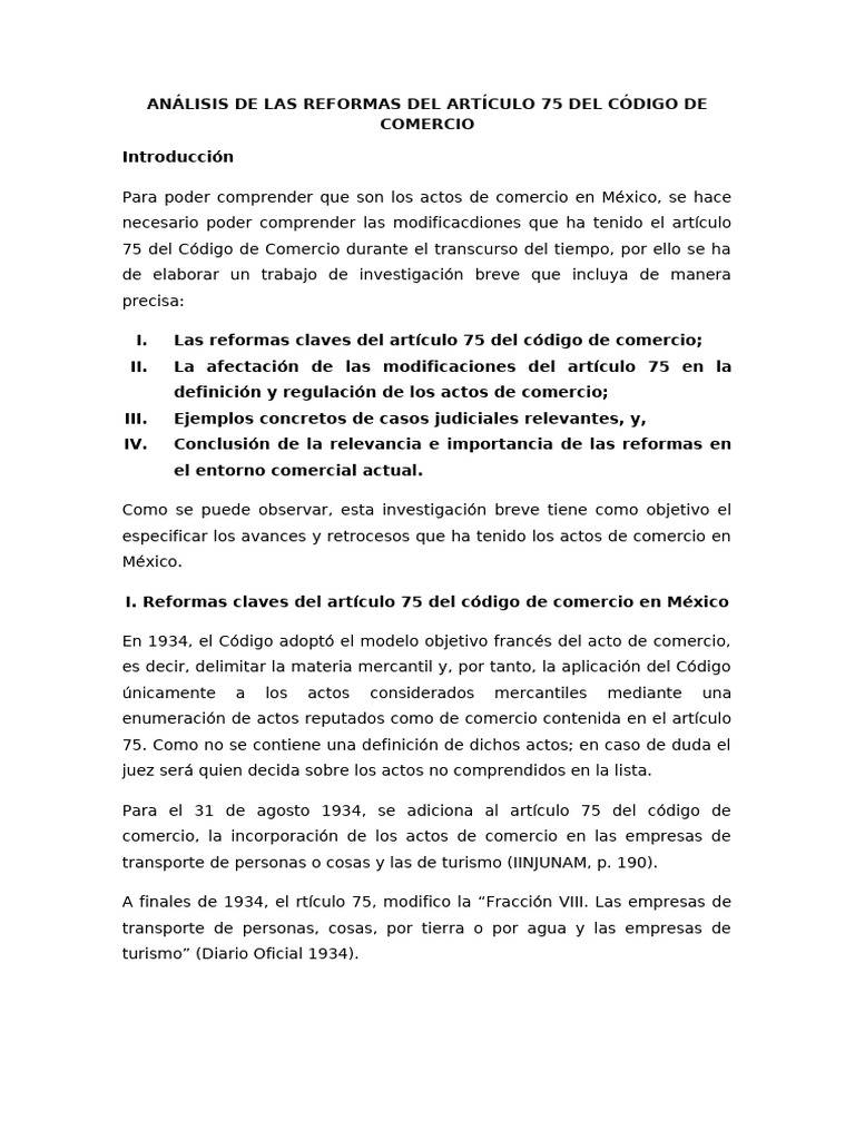 Análisis de Las Reformas Del Artículo 75 Del Código de Comercio | PDF ...