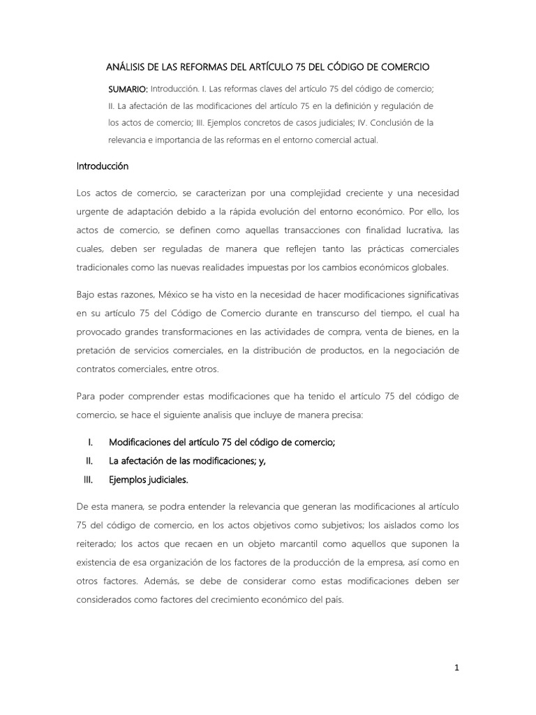 Reformas del Artículo 75 del Código de Comercio | PDF | Comercio ...