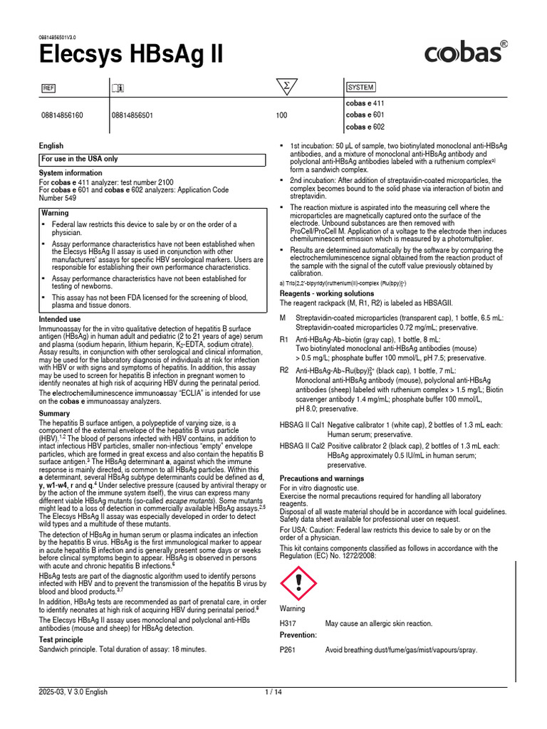 Elecsys HBsAg II Assay Overview | PDF | Hepatitis B | Hepatitis