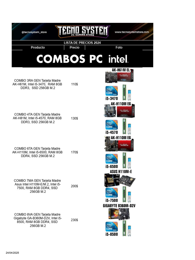 Lista de Precios Tecnosystem 2024 | PDF | Controlador de interfaz de ...