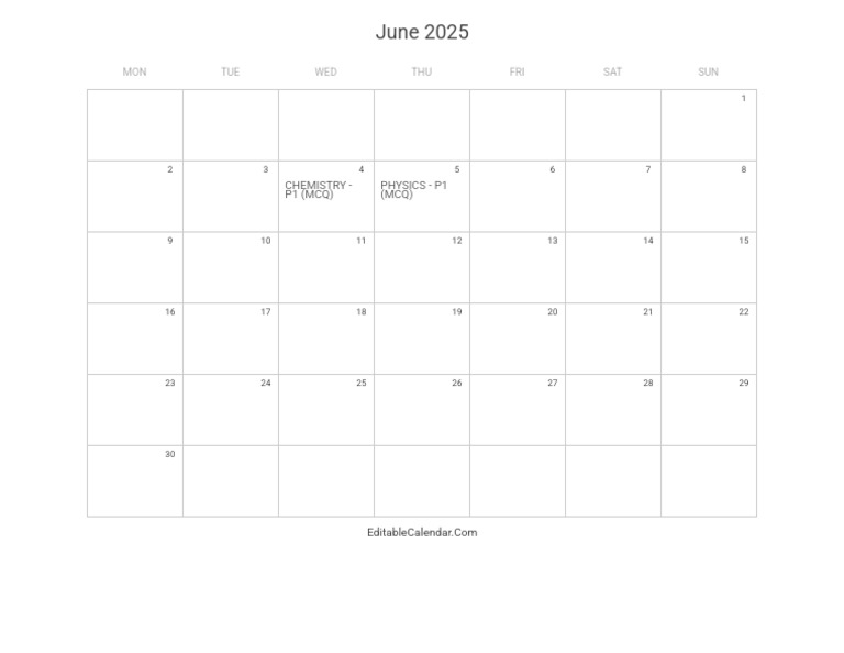 Editable Calendar June 2025 | PDF