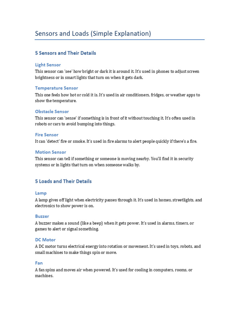 Sensors and Loads Details | PDF