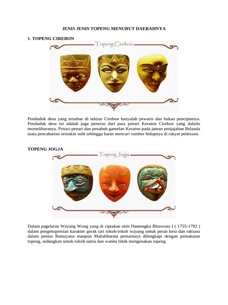 Jenis-jenis Topeng Tradisional Indonesia | PDF