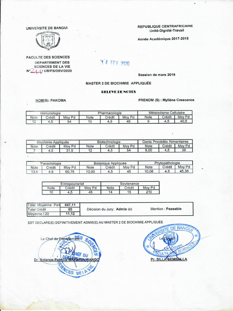 Releve de Note Master 2 | PDF