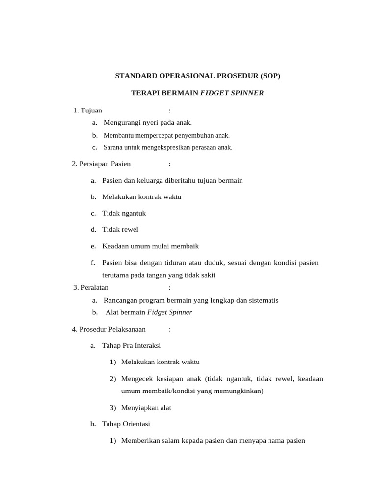 SOP Terapi Fidget Spinner untuk Anak | PDF