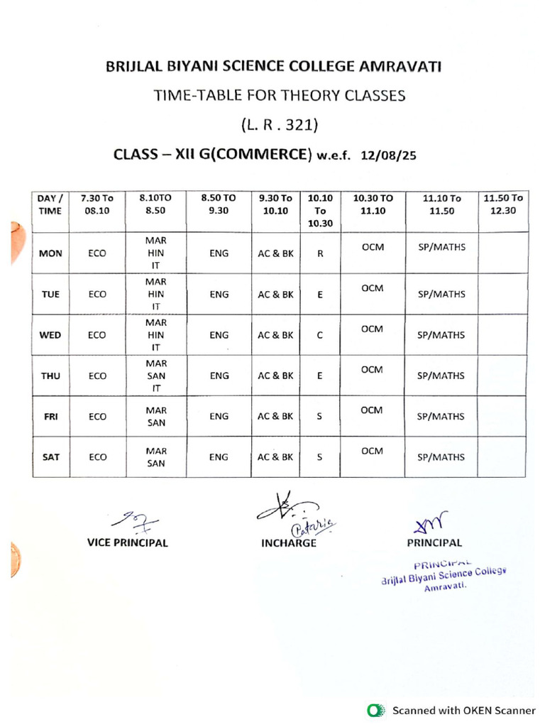12th Commerce Time Table | PDF