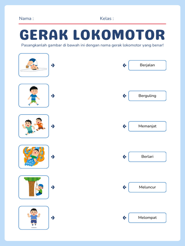 Memasangkan Gerak Lokomotor Lembar Kerja PJOK SD Kelas 1 Biru ...