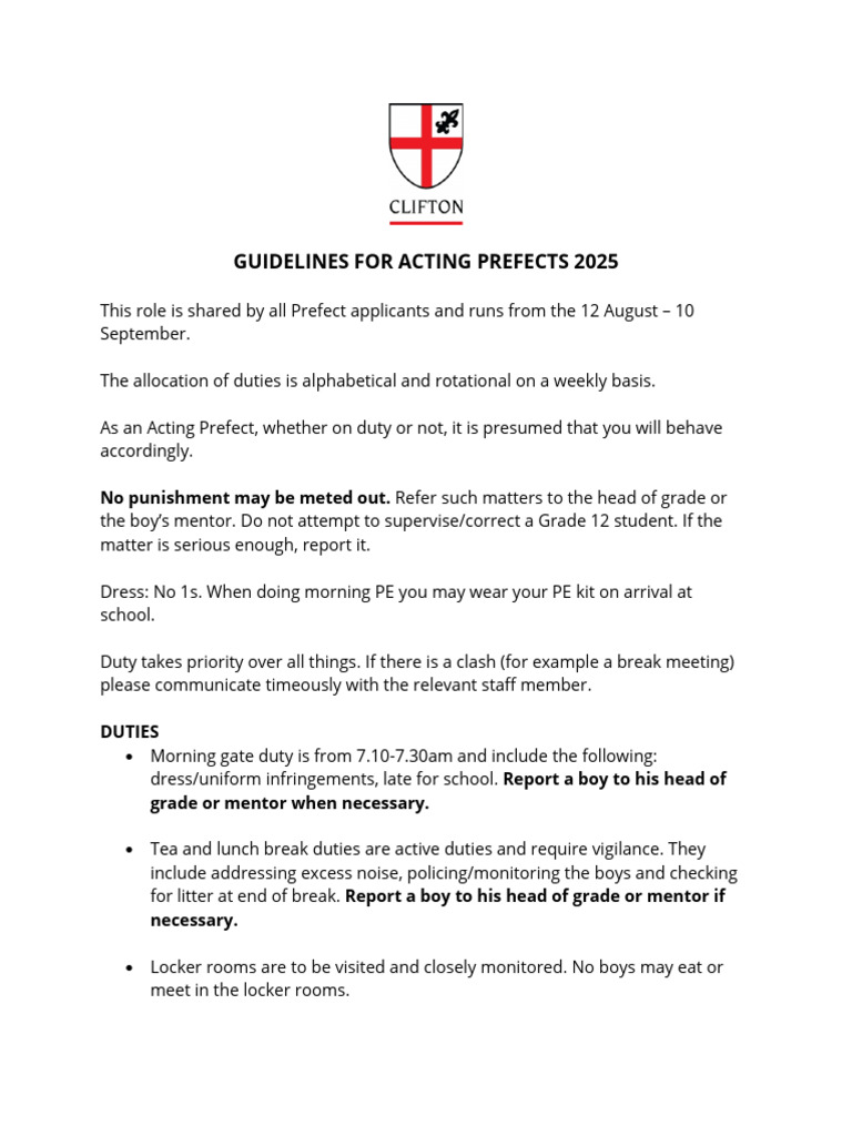 Job Description - Acting Prefect | PDF