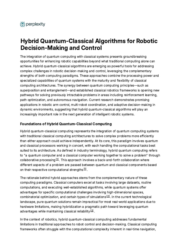 Hybrid Quantum-Classical Algorithms for Robotic De | PDF | Quantum Computing | Robotics