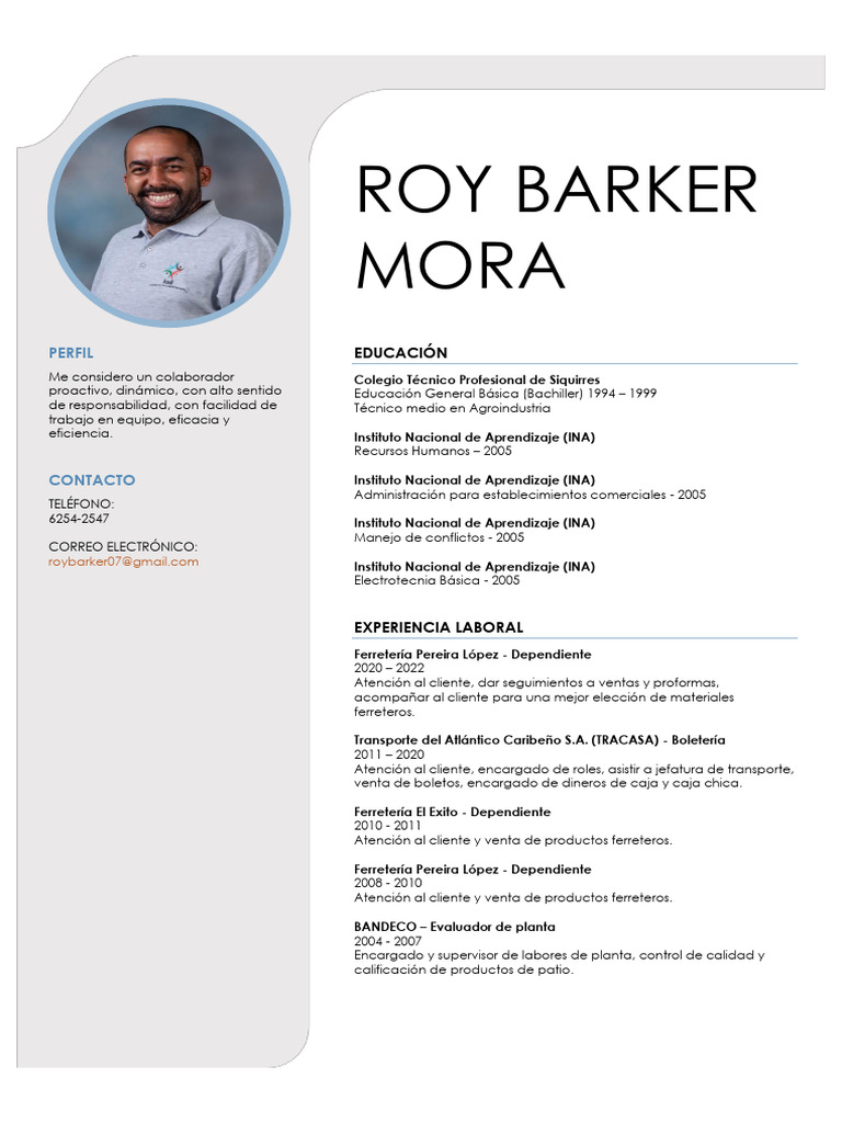 Curriculum Roy Barker | PDF