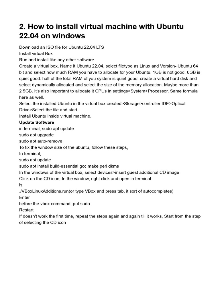 How To Install Virtual Machine With Ubuntu 22.04 On Windows | PDF