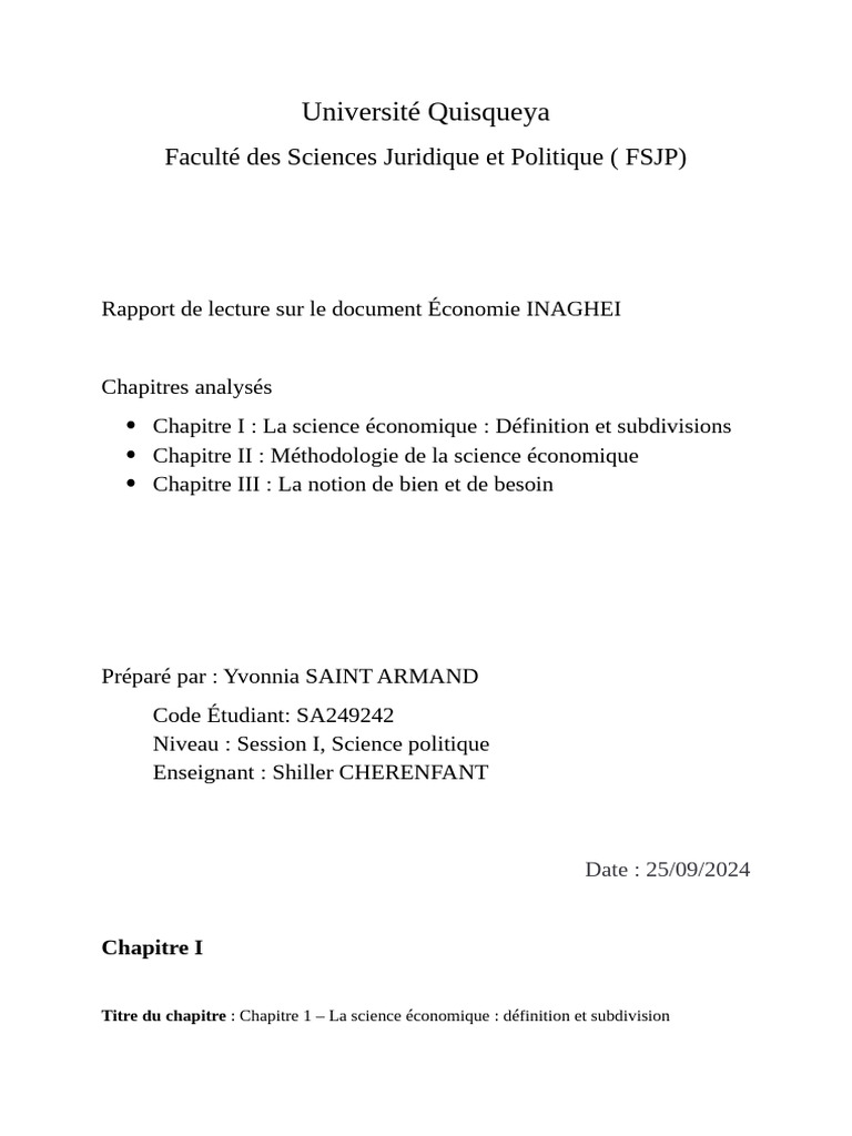 Rapport de Lecture | PDF | Économie | Microéconomie
