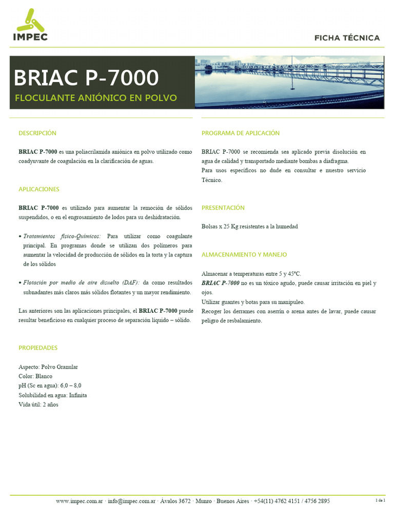 Floculante Aniónico BRIAC P-7000 en Polvo | PDF