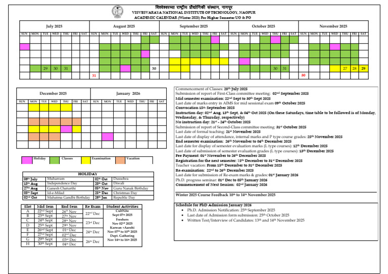 VNIT Nagpur Academic Calendar 2025-26 | PDF | Academic Term | Schools