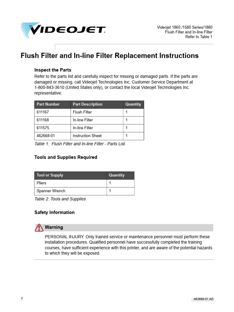 Filter Replacement Instructions for Videojet | PDF | Equipment