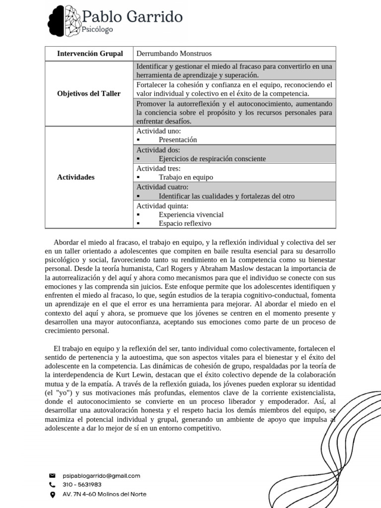Intervención Grupal | PDF | Autoestima | Conceptos psicologicos