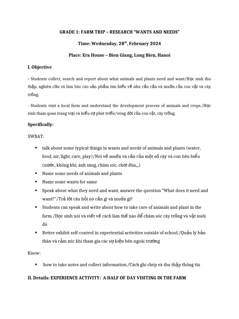Farm Trip Plan | PDF