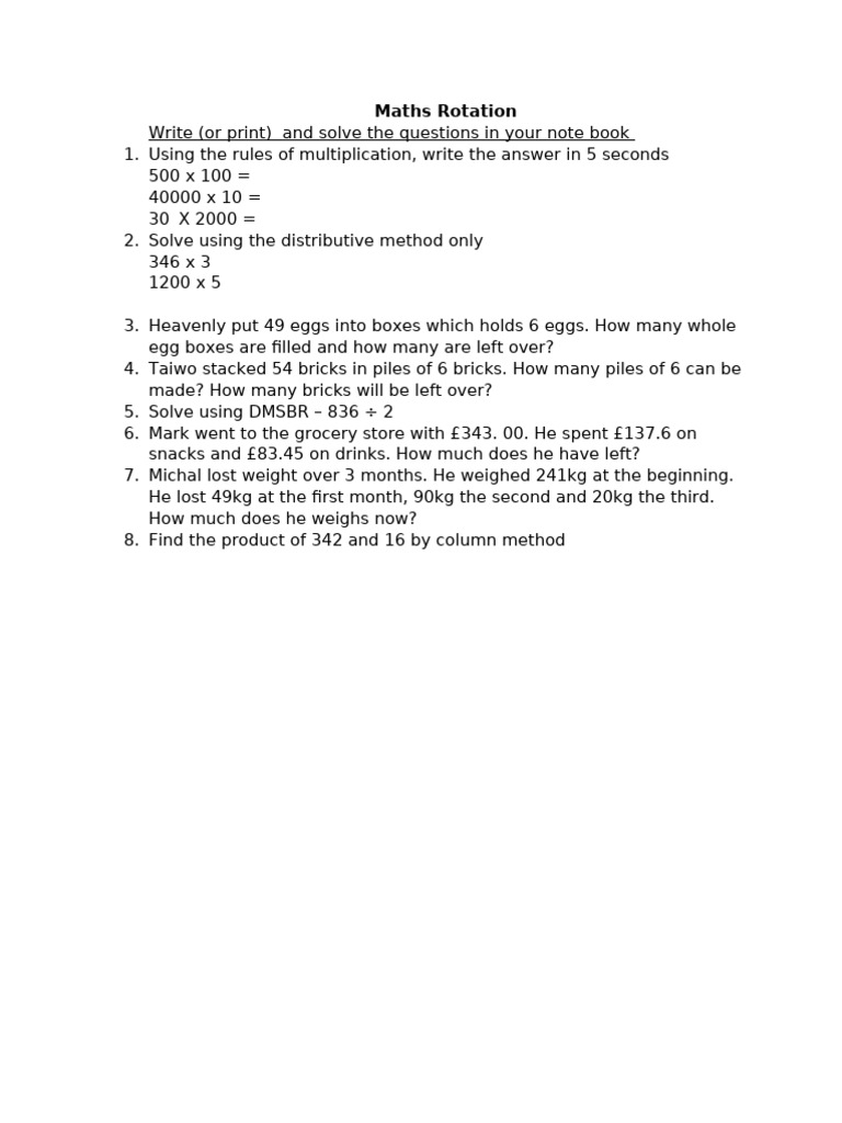Maths Rotation January 24 | PDF