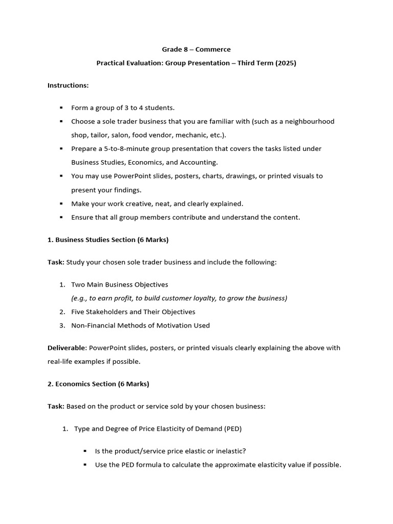 Grade 8 - Practicle Evaluation | PDF | Price Elasticity Of Demand ...