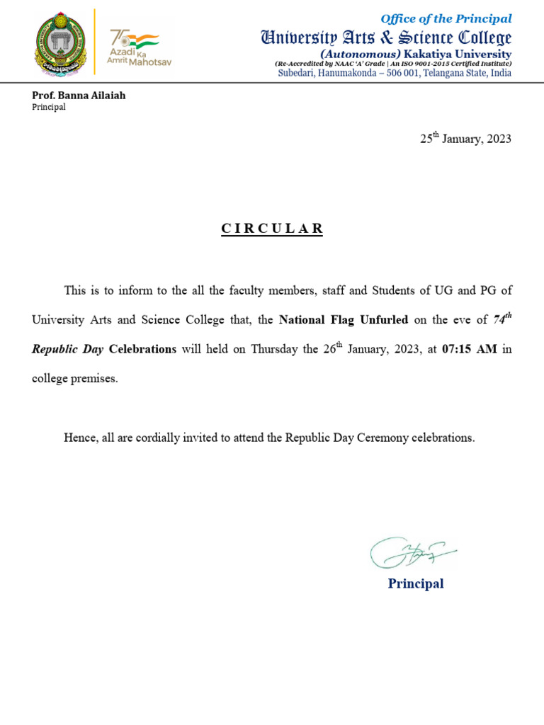 Republic Day Circular | PDF